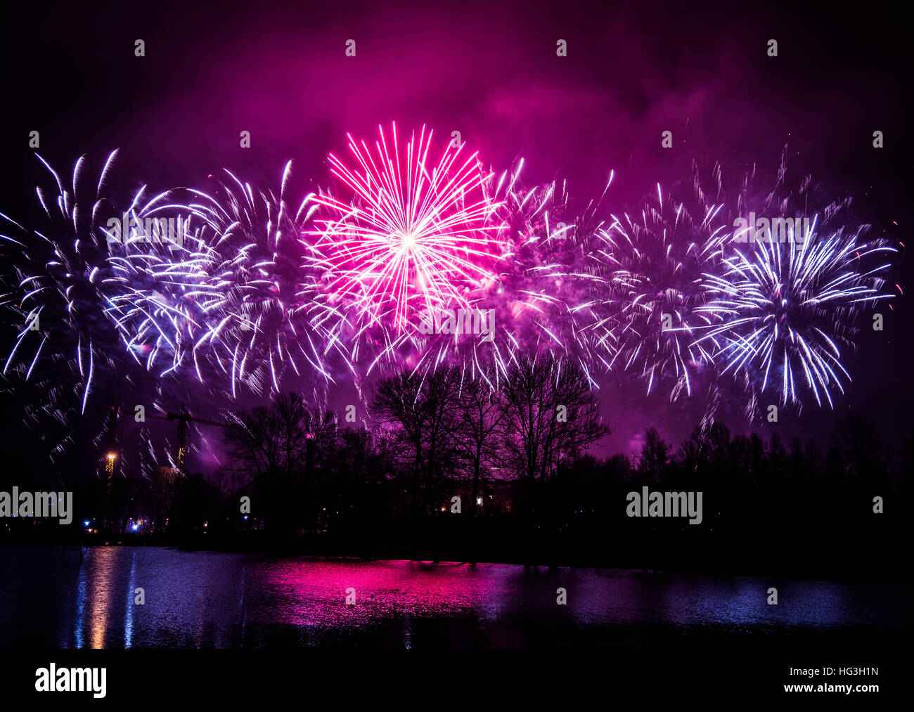 Beautiful fireworks during New Year’s Eve celebration in Riga, Latvia ...