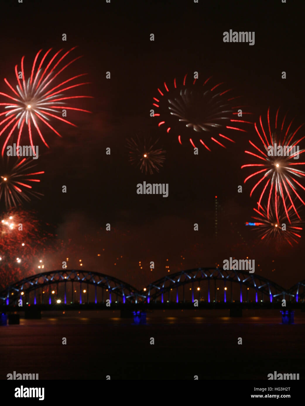 Beautiful fireworks during New Year’s Eve celebration in Riga, Latvia ...
