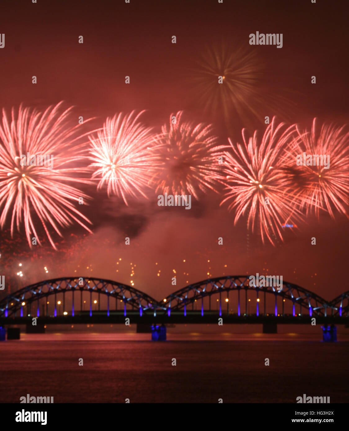 Beautiful fireworks during New Year’s Eve celebration in Riga, Latvia ...