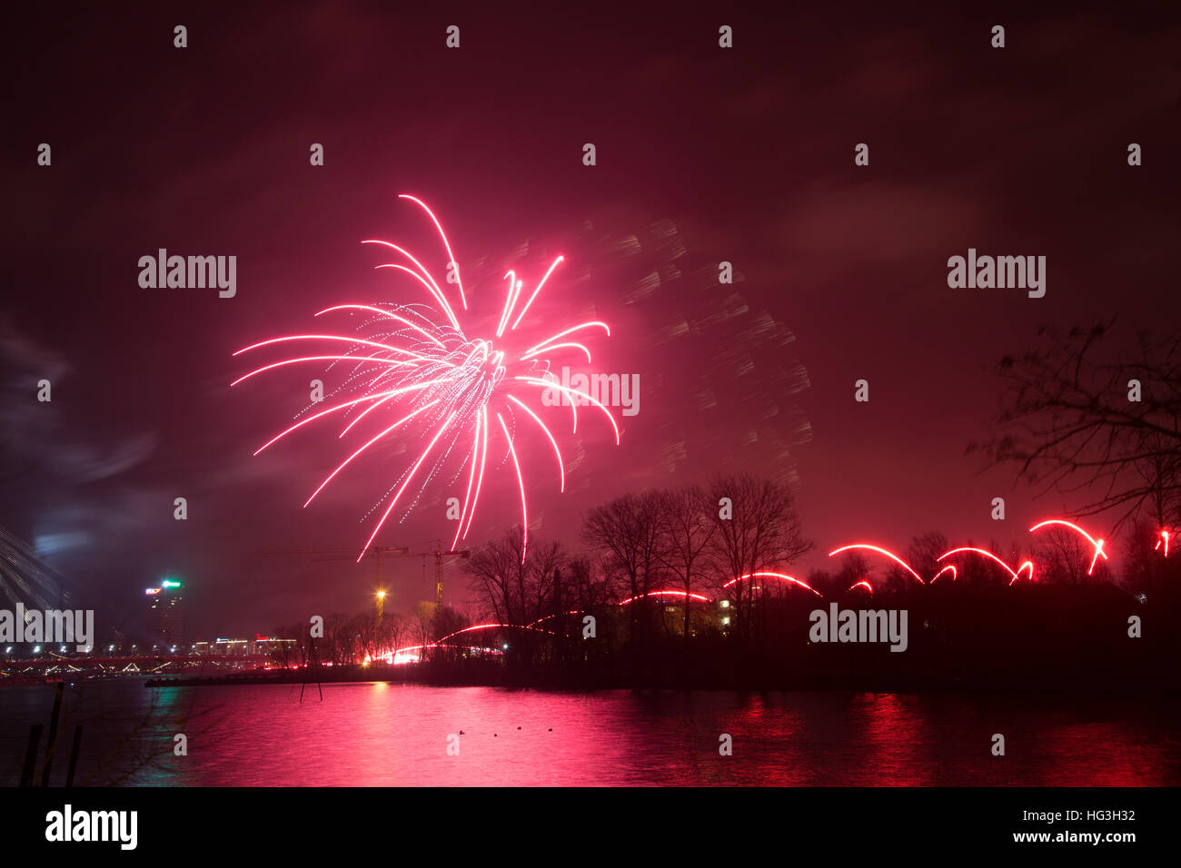 Beautiful fireworks during New Year’s Eve celebration in Riga, Latvia ...