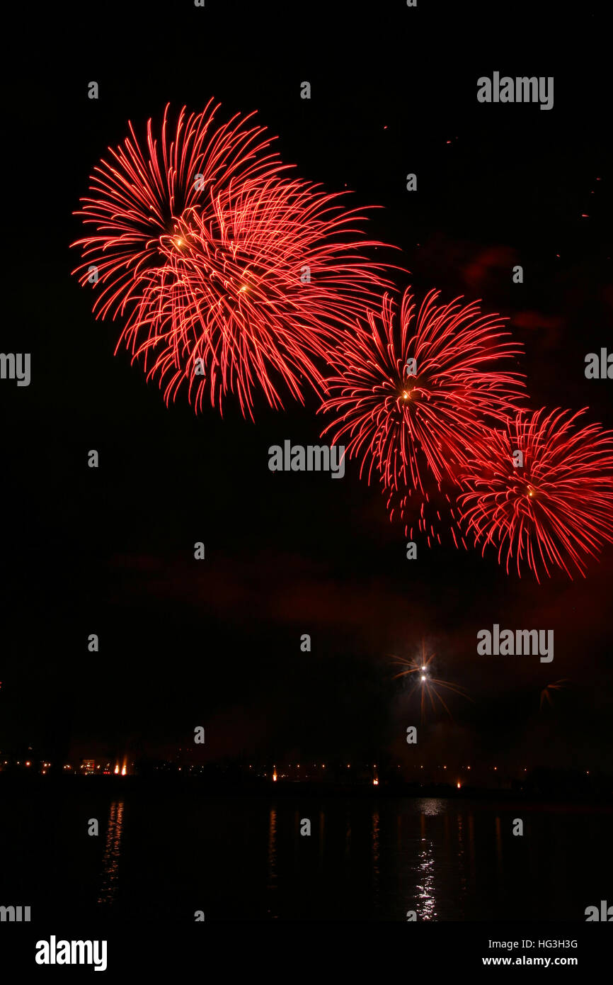 Beautiful fireworks during New Year’s Eve celebration in Riga, Latvia ...