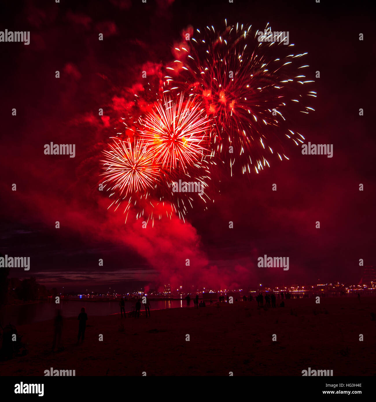 Beautiful fireworks during New Year’s Eve celebration in Riga, Latvia ...