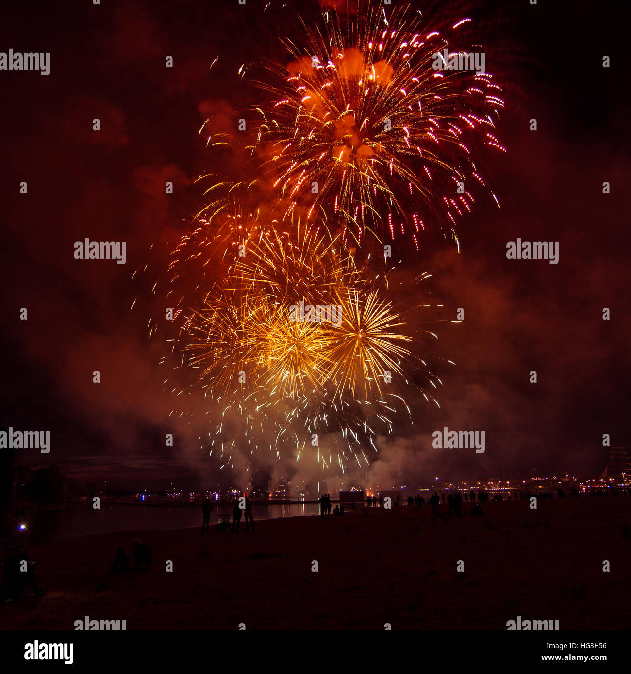 Beautiful fireworks during New Year’s Eve celebration in Riga, Latvia ...