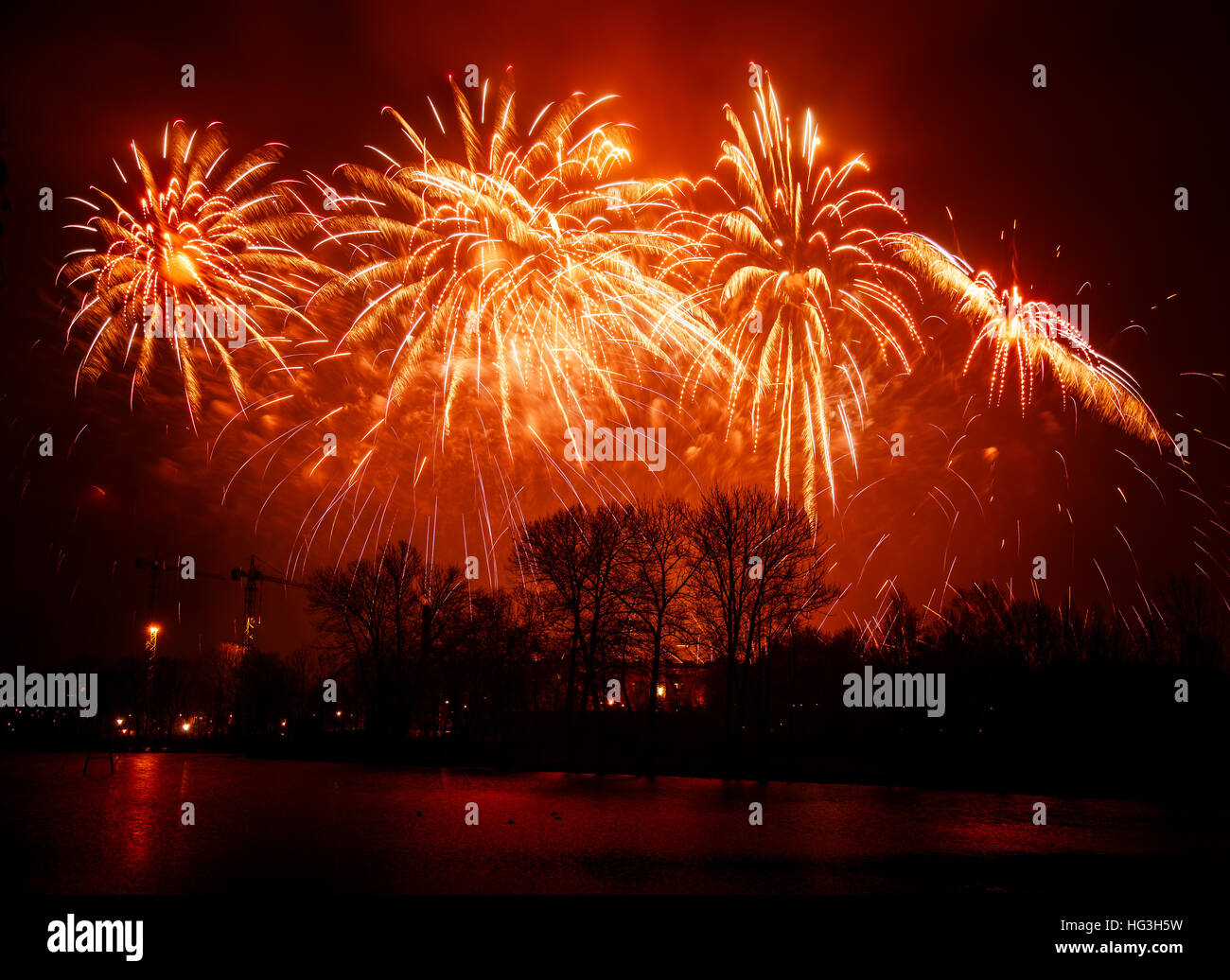 Beautiful fireworks during New Year’s Eve celebration in Riga, Latvia ...