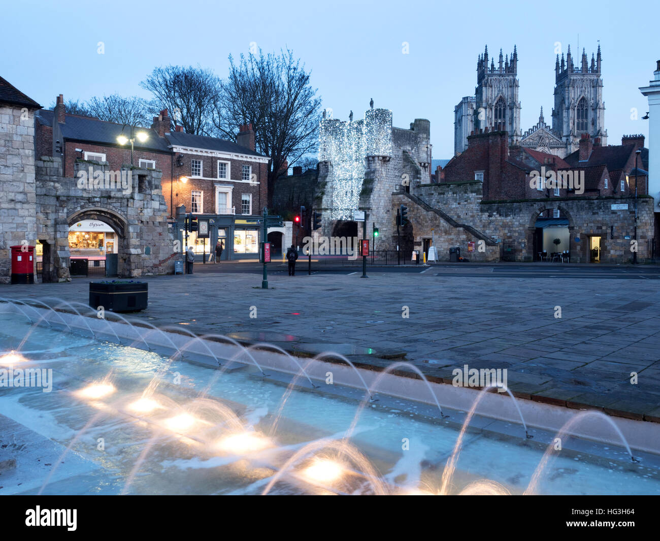 Bootham Bar and York Minster from Exhibition Square at Dusk City of ...