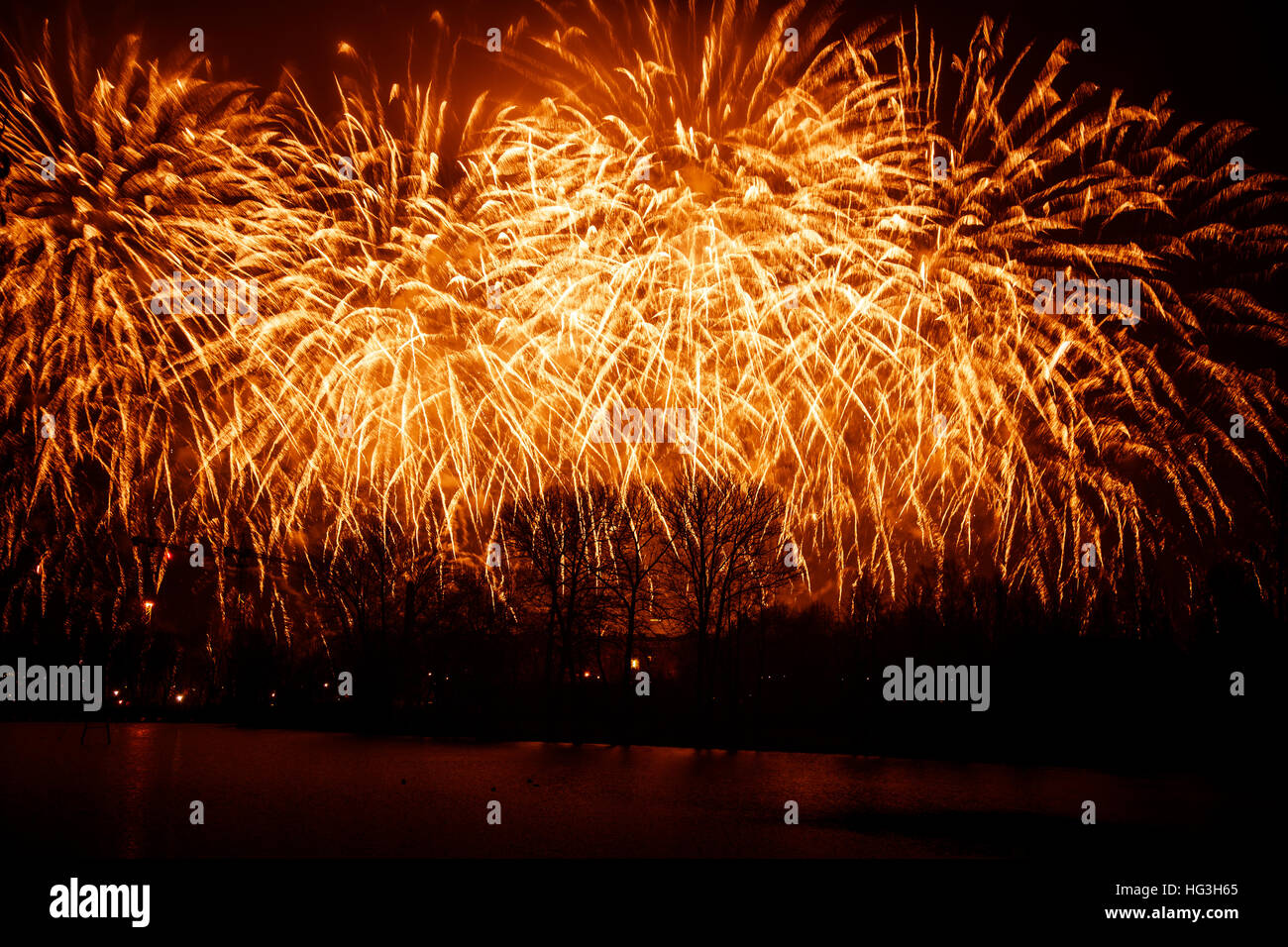 Beautiful fireworks during New Year’s Eve celebration in Riga, Latvia ...