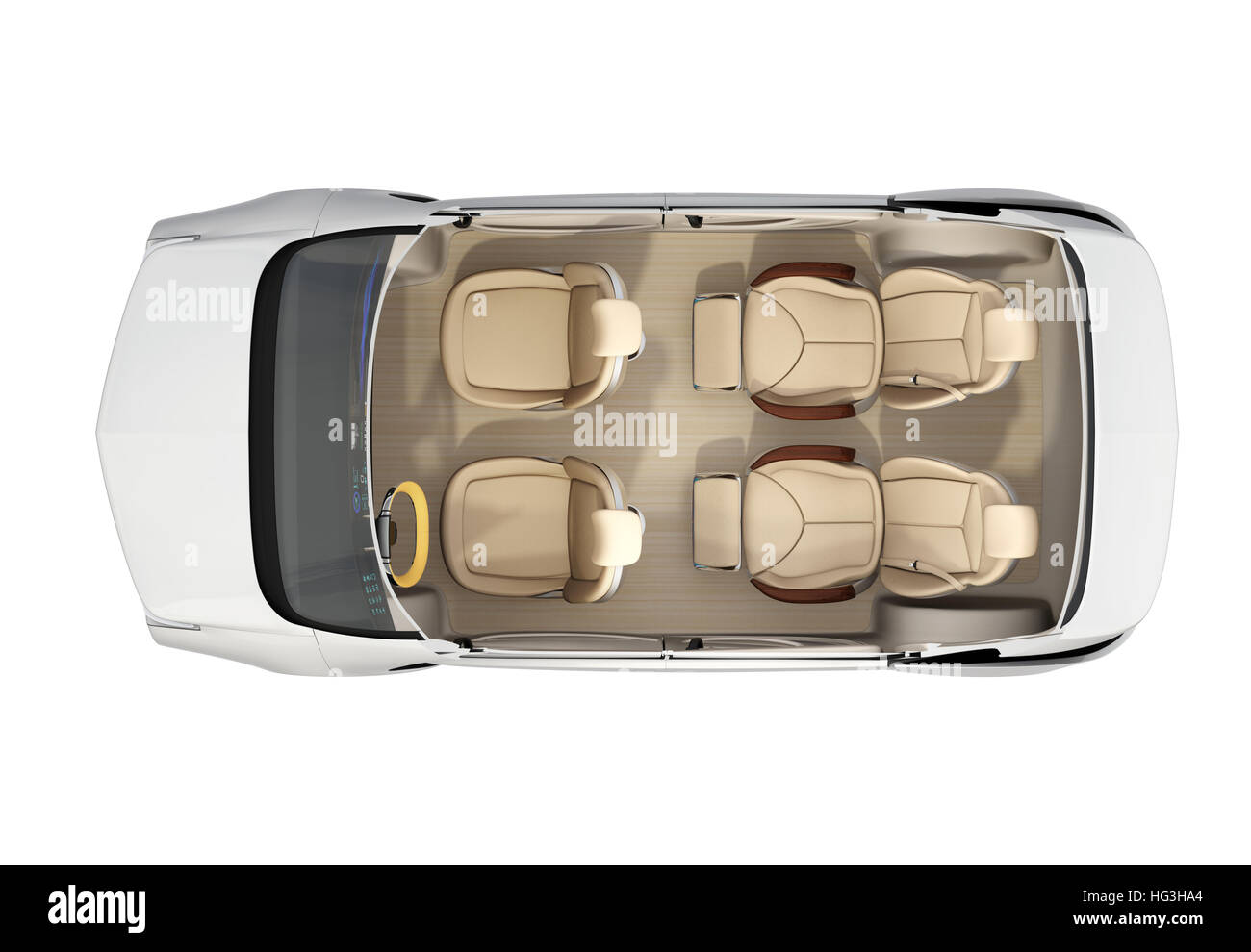 Top view of Self-driving car image. The rear seats have gorgeous ...