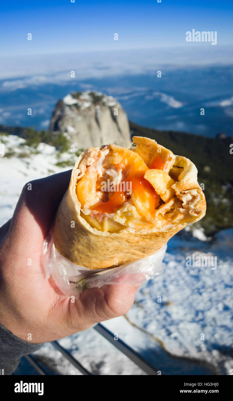 fast food on mountain landscape Stock Photo - Alamy