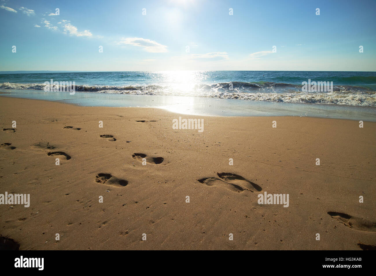 footprints in the sand on the beach Stock Photo - Alamy