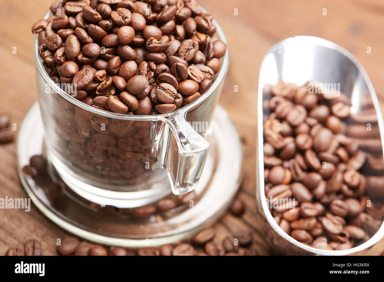 coffee beans in cup in the tray Stock Photo - Alamy
