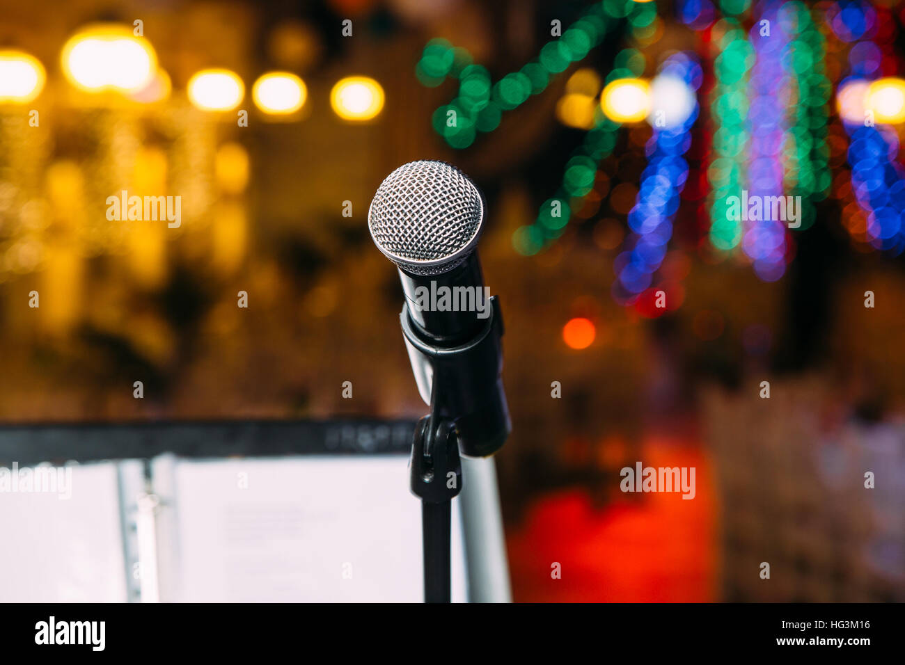 microphone on the stage closeup Stock Photo - Alamy