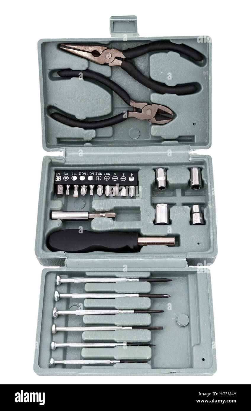 set the working tool in a compact box. a set of tools for home and car ...