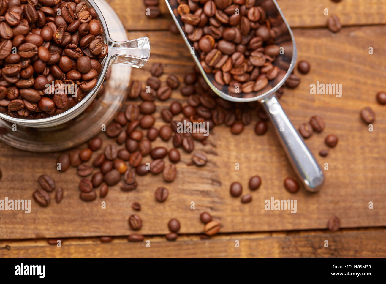 coffee beans in cup in the tray Stock Photo - Alamy