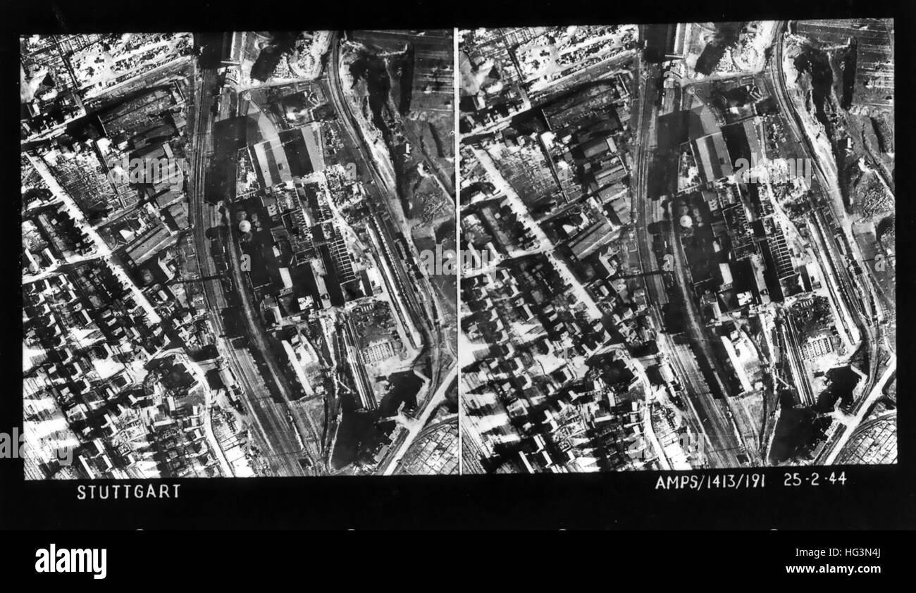 STUTTGART 25 February 1944. Stereoscopic air reconnaissance photo ...