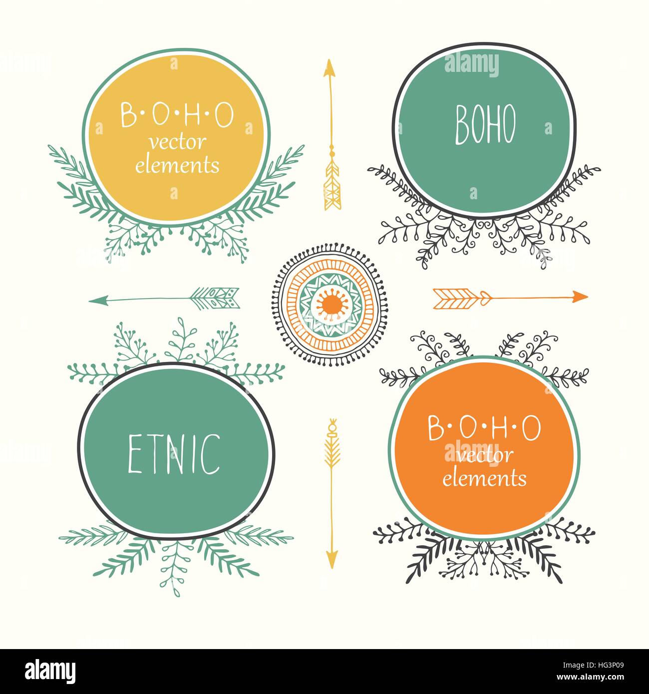 Hand drawn boho style frames with place for your text Stock Vector ...