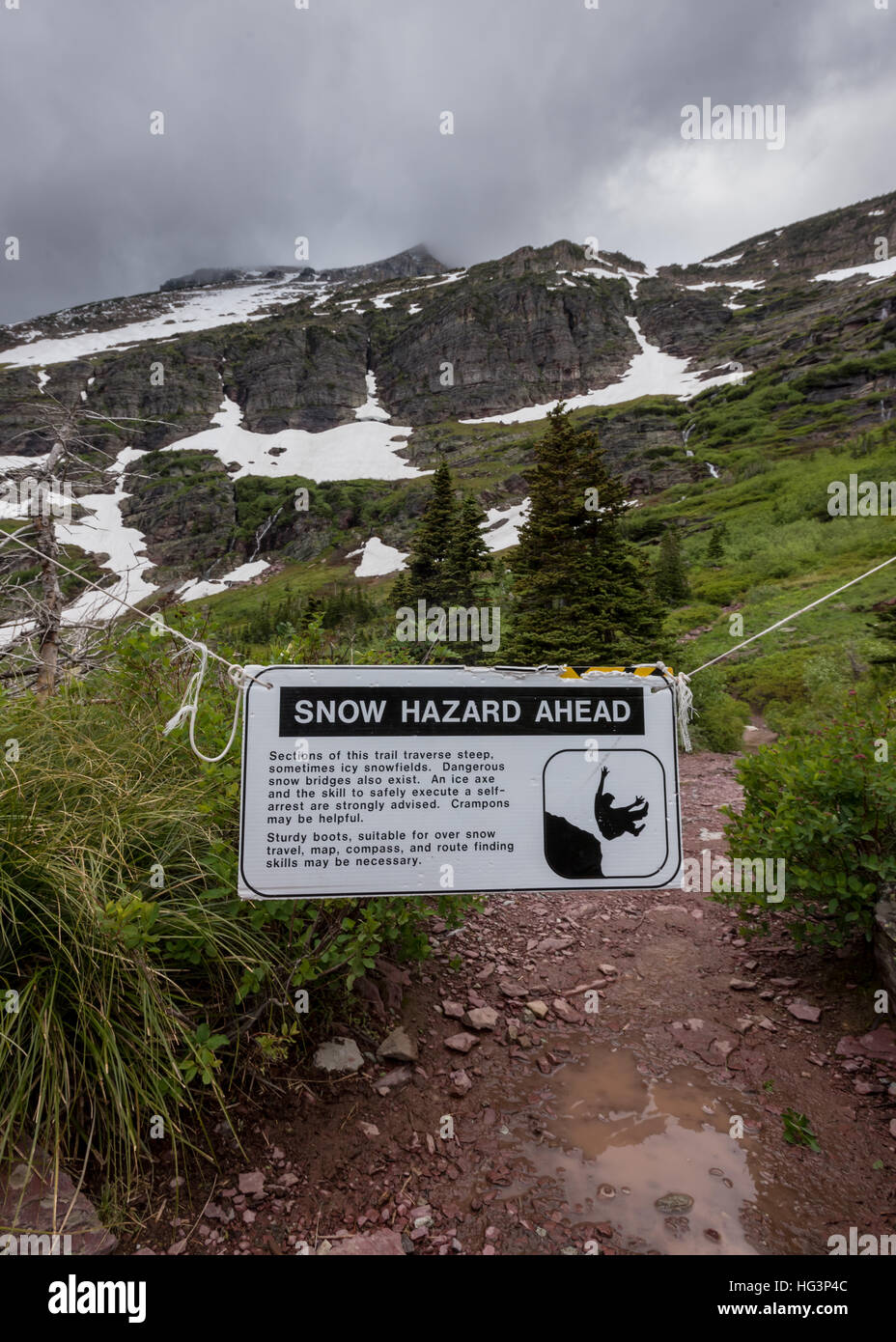 Snow Hazard Trail Closed Sign Warns Hikers of Upcoming Dangers Stock ...