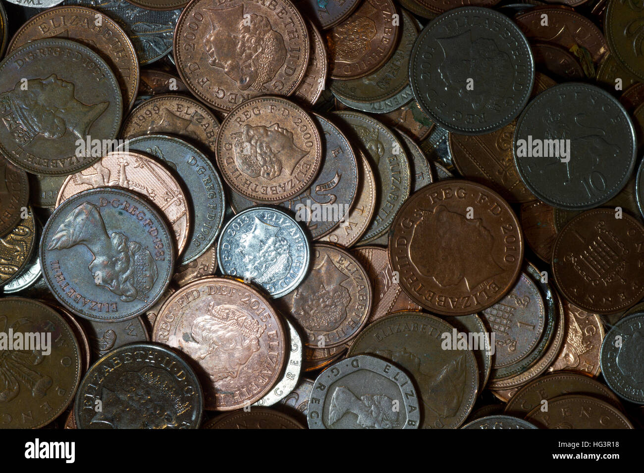 Closeup of pile of British coins Stock Photo - Alamy