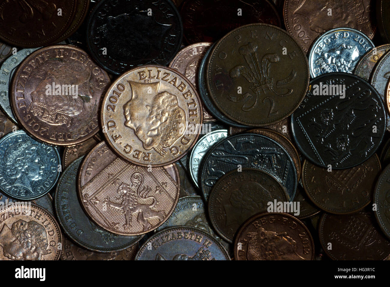 Closeup of pile of British coins Stock Photo - Alamy