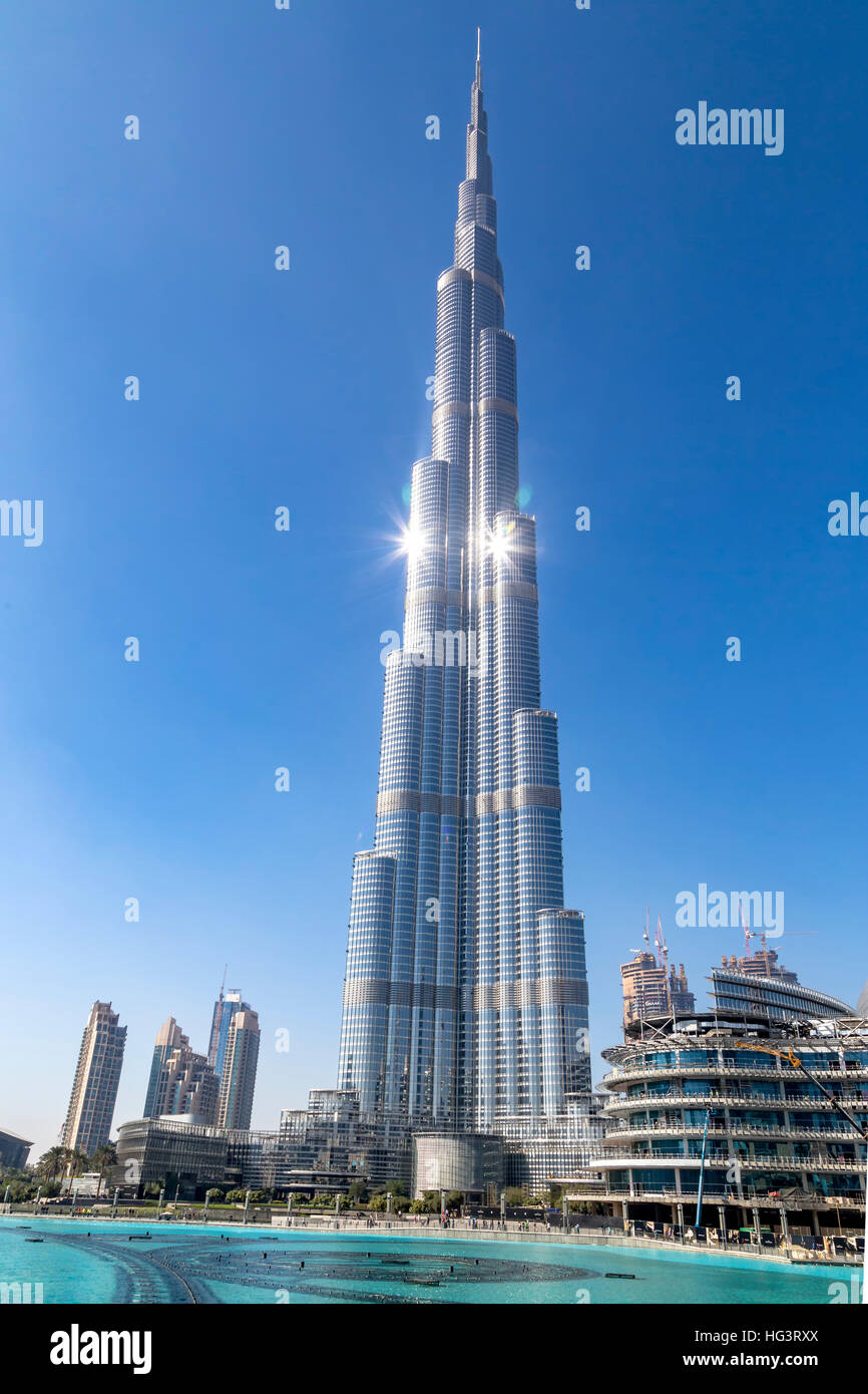 DOWNTOWN DUBAI, UAE - December29, 2016: A skyline view Dubai Mall ...