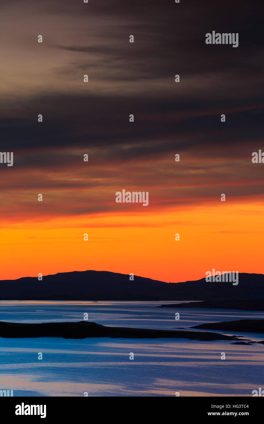 Late sunset view from Isle Of Skye, Inner Hebrides, Scotland. Orange ...