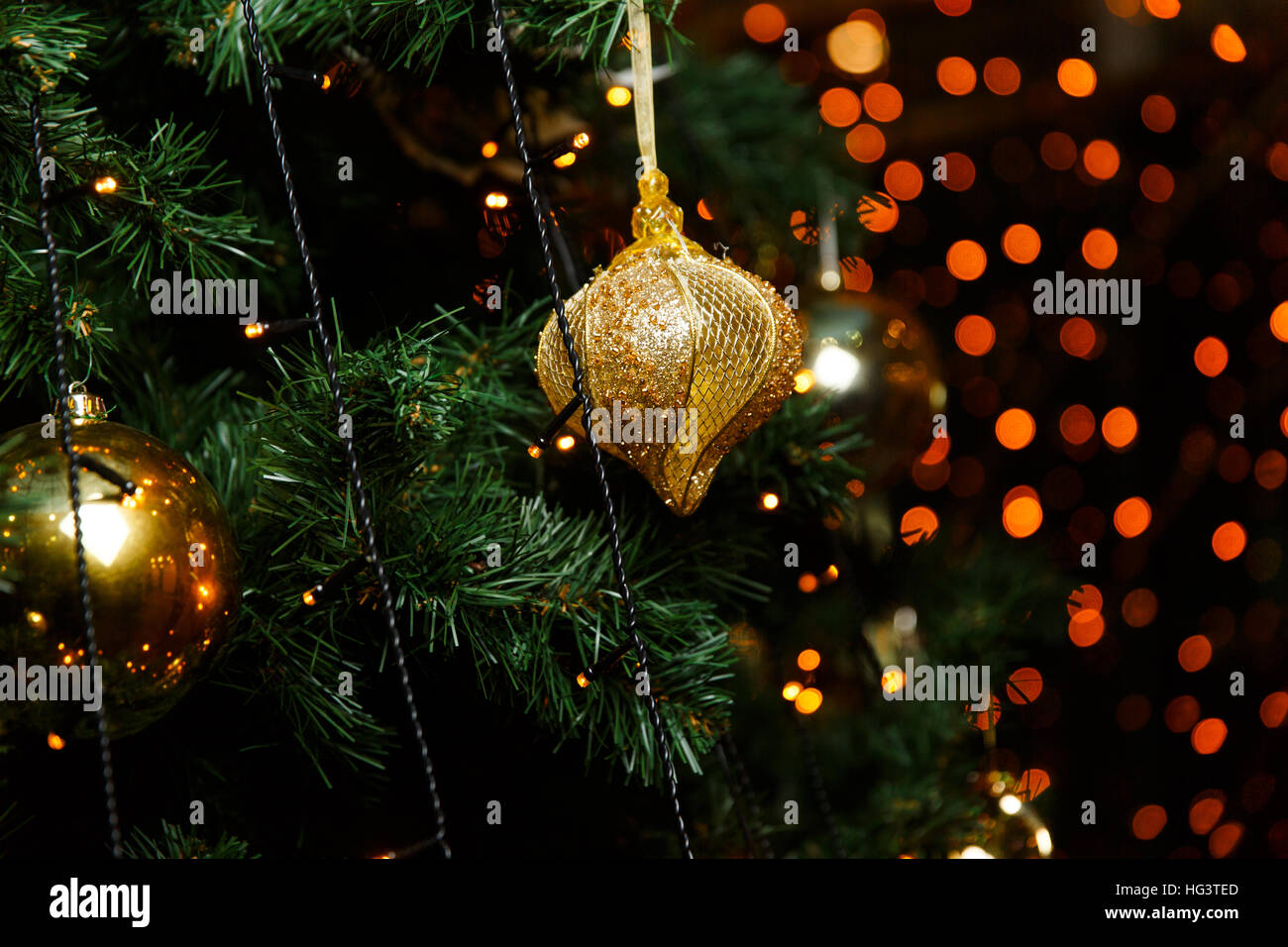 Christmas pine with golden balls Stock Photo - Alamy