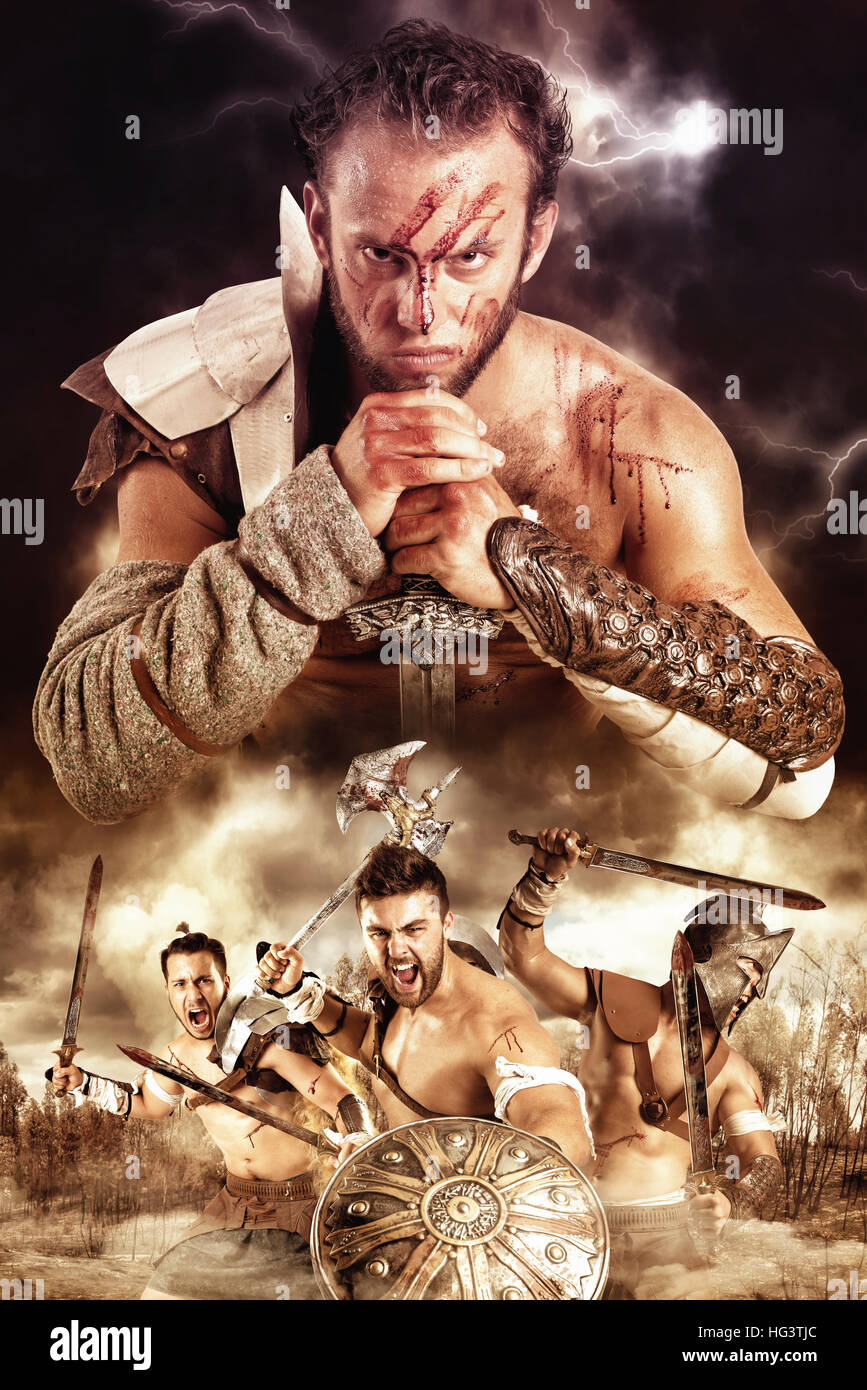 Group of gladiators/warriors ready to fight Stock Photo - Alamy