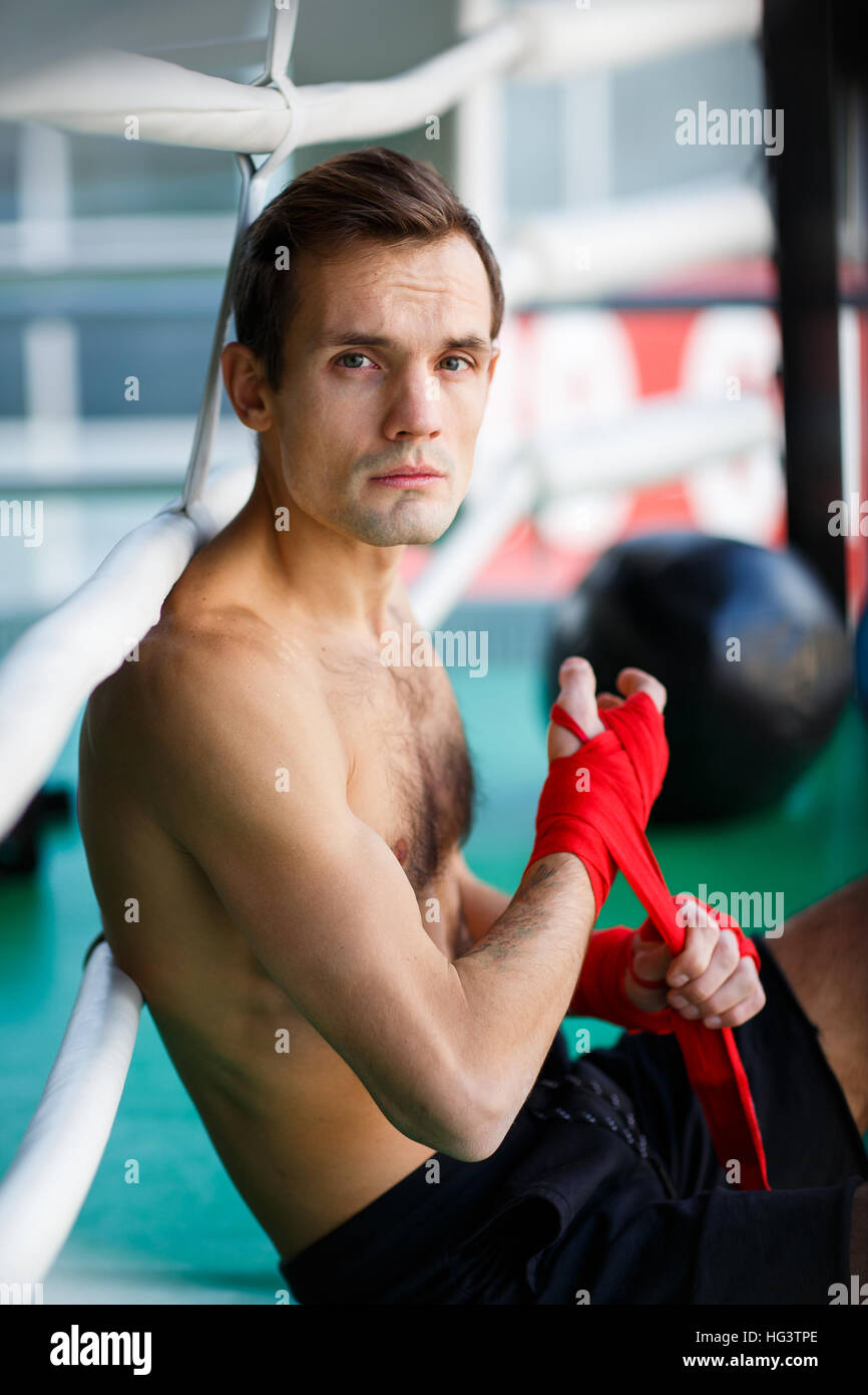 Portrait of young boxer close-up Stock Photo - Alamy
