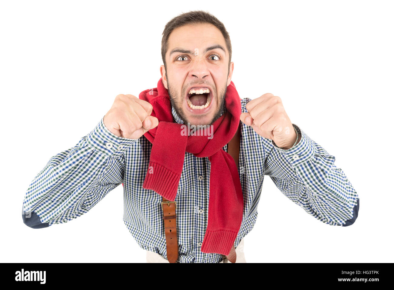 Young angry nerd posing isolated in a white background Stock Photo - Alamy