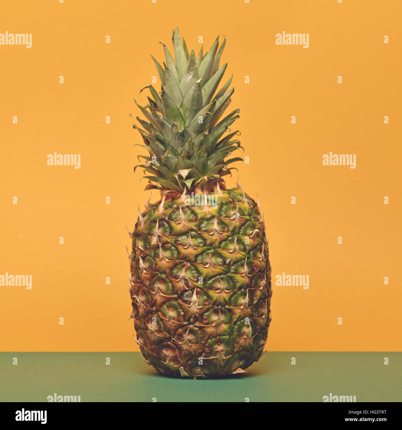 Pineapple against yellow mat background - Trendy minimal design Stock ...