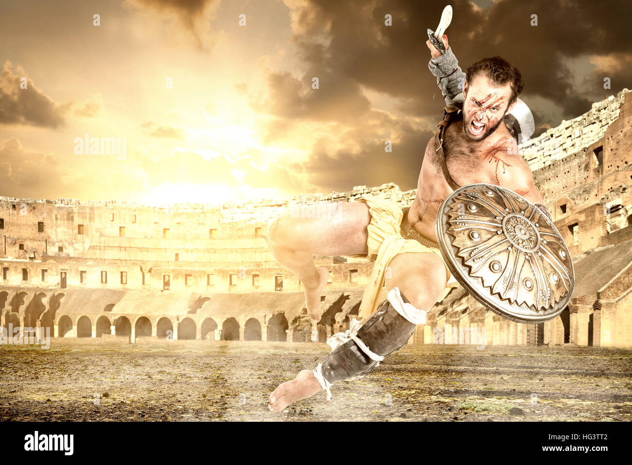 Ancient warrior or Gladiator ready to fight in the arena Stock Photo ...