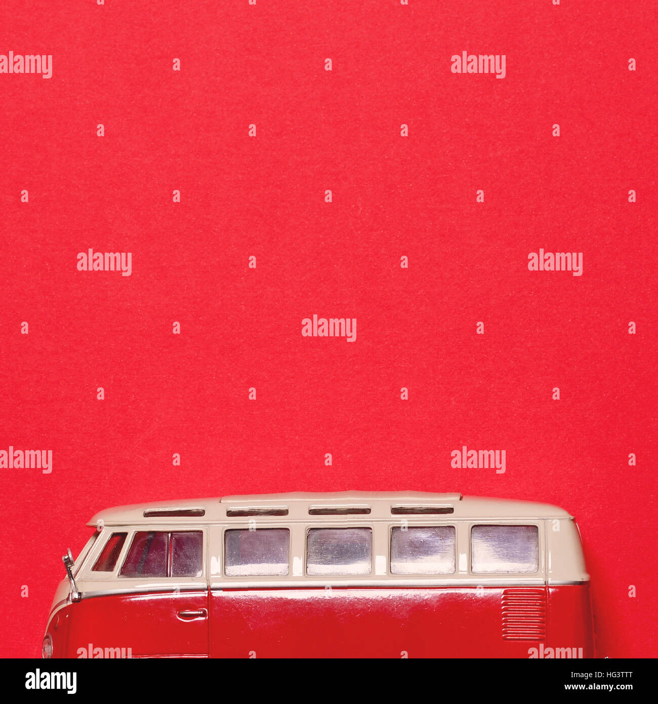 Retro bus on red background - Minimal design Stock Photo - Alamy