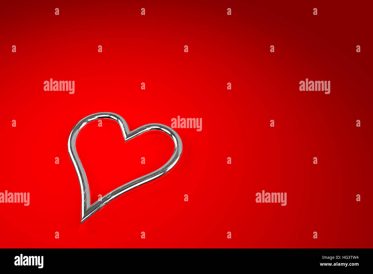 silver shiny metal heart on the red background, 3d rendering Stock ...