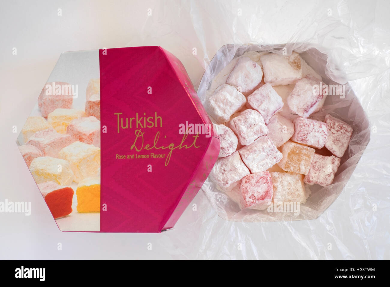 box of turkish delight in rose and lemon flavour Stock Photo - Alamy