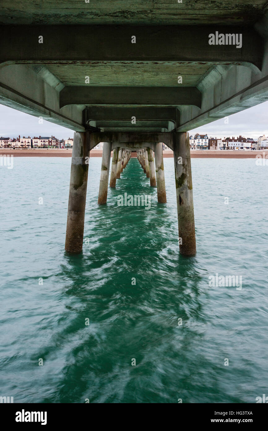 Deal Pier, in Kent England. Concrete pier build 1950s. Under end of ...