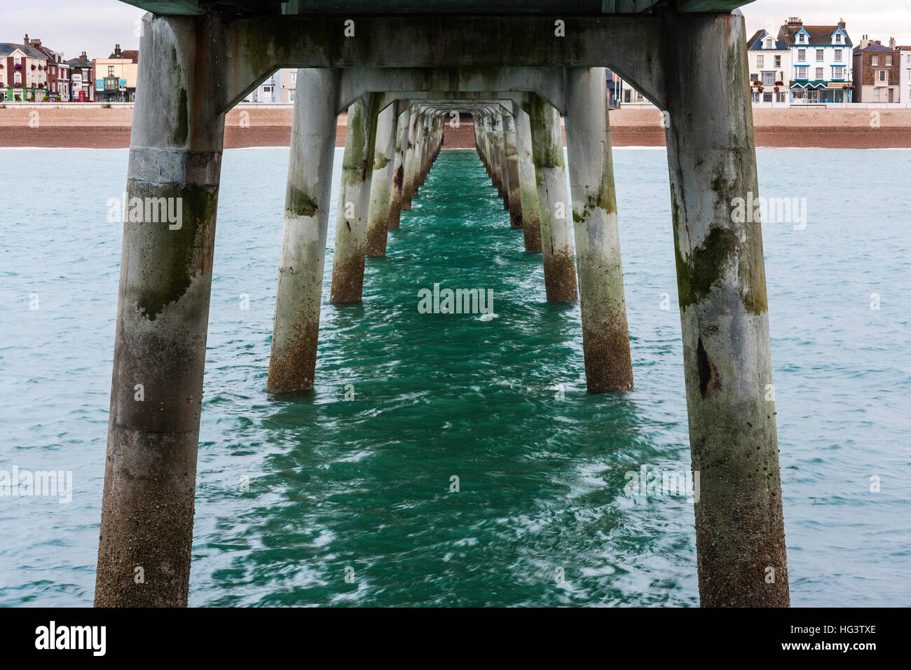 Deal Pier, in Kent England. Concrete pier build 1950s. Under end of ...