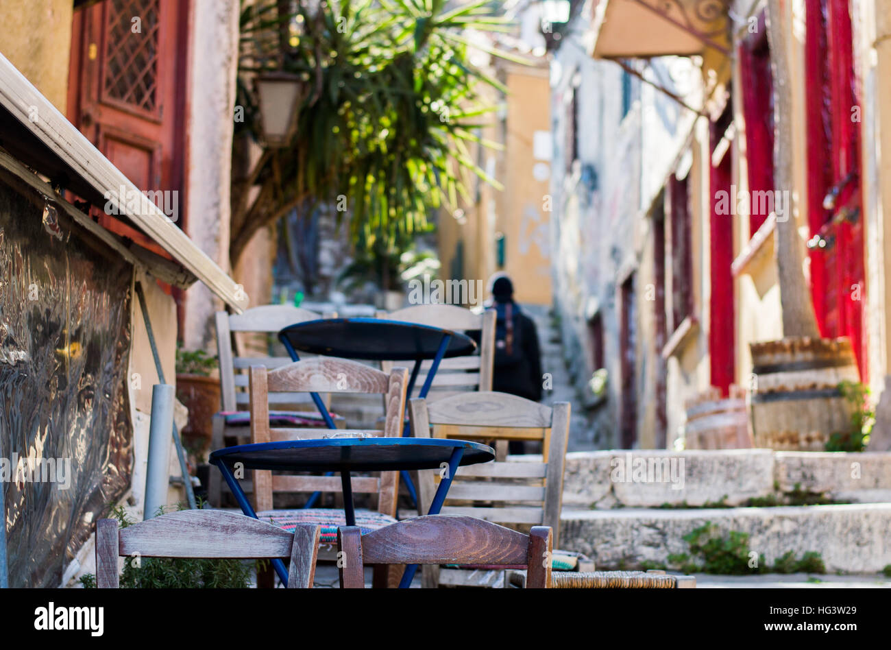 A walk in old Athens, on a sunny day. Plaka roads and old colorfull ...