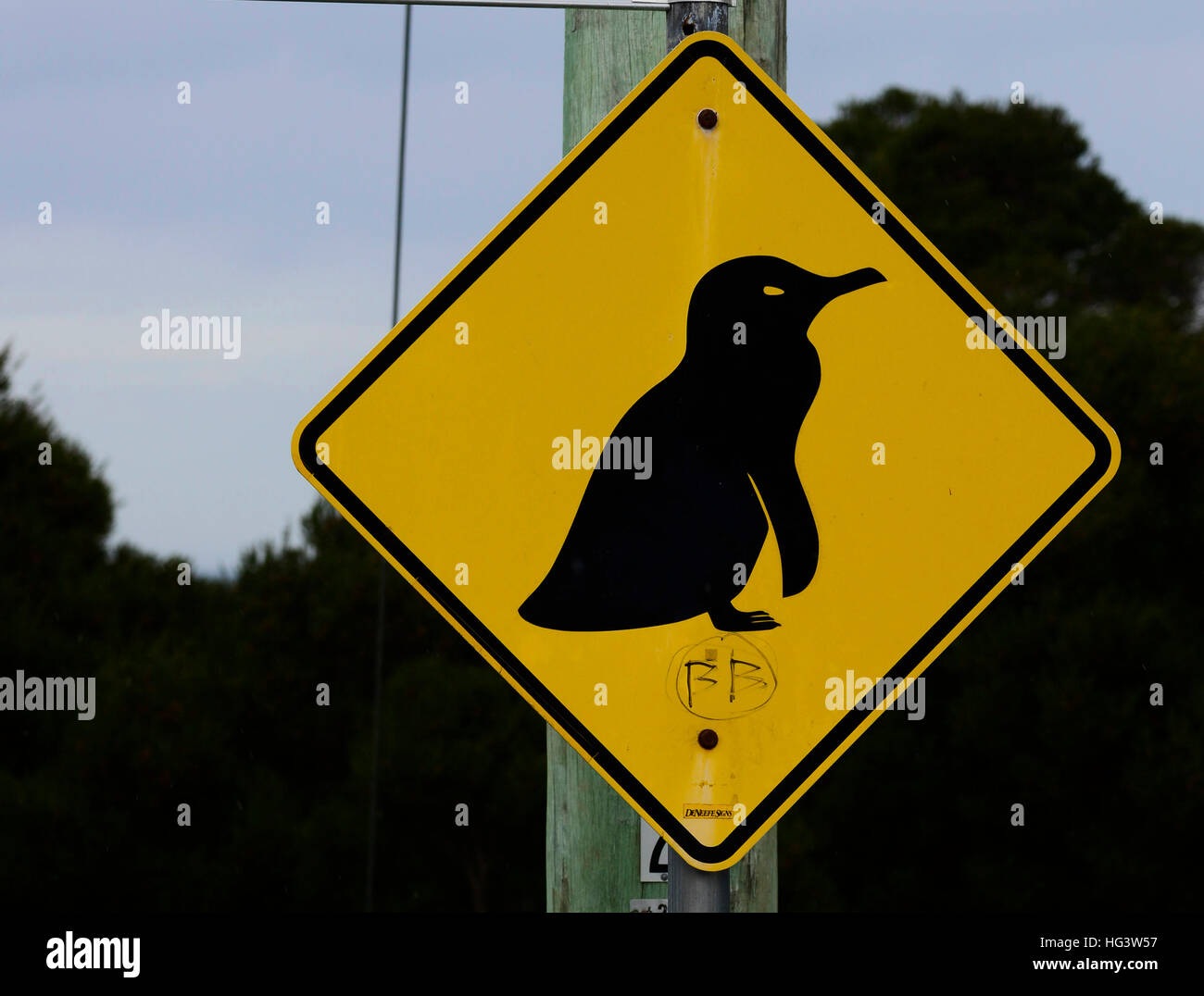 A Penguin traffic sign near Bicheno, Tasmania Stock Photo - Alamy