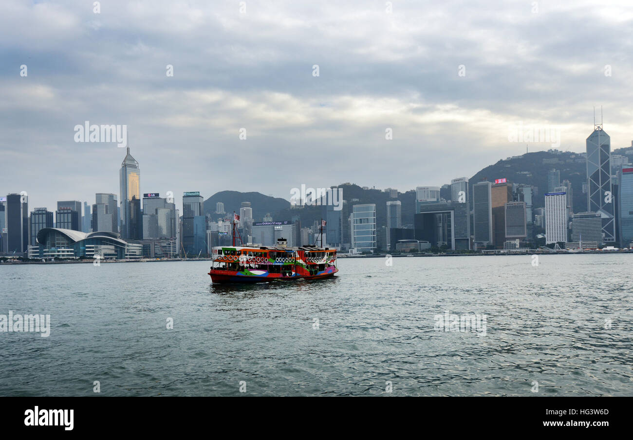 The Star Ferry crossing Victoria Harbor on its way to Central Stock ...