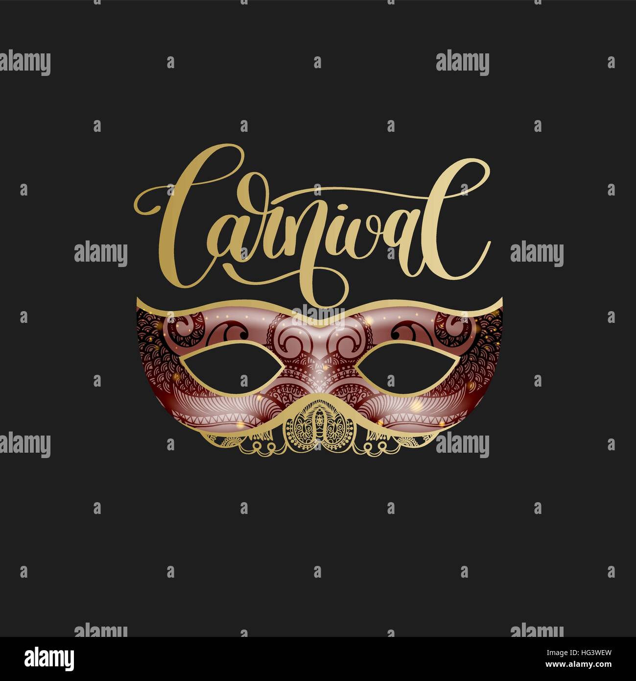 carnival lettering logo design with mask and hand written word Stock ...