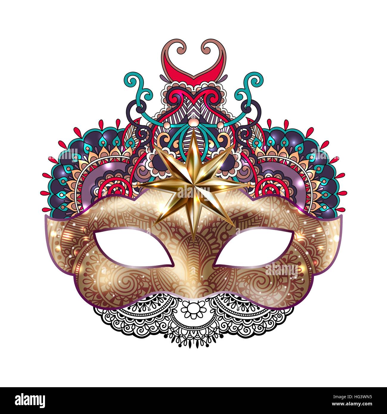3d gold venetian carnival mask silhouette with ornamental floral Stock ...