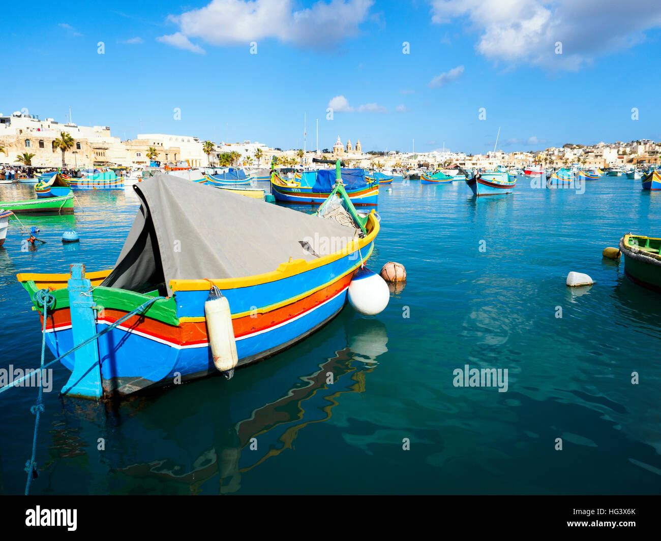 Luzzu traditional Maltese fishing boat - Marsaxlokk harbour, Malta ...