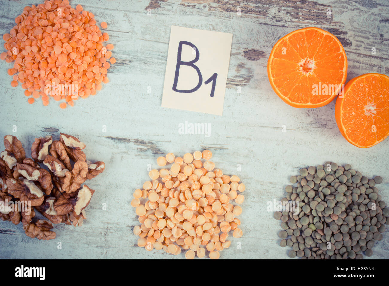 Vintage photo, Ingredients or products containing vitamin B1 and ...