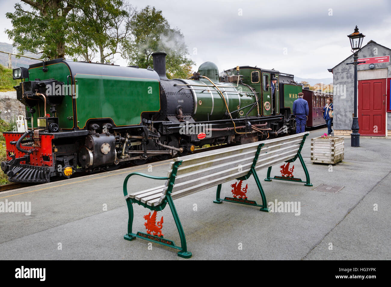 Steam engine at Beddgelert Station, Welsh Highland Railway, Gwynedd ...