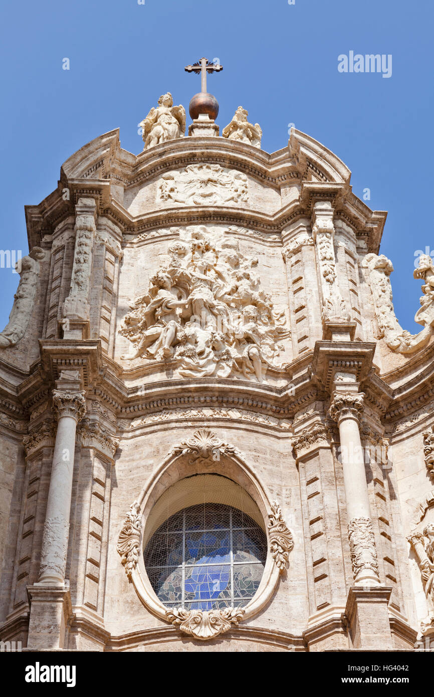 Exterior baroque facade detail of the Valencia Cathedral, Spain Stock ...