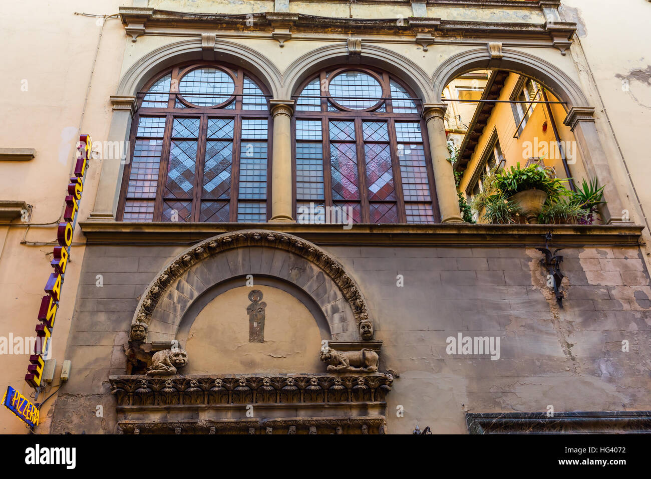historic facade with restaurant sign in Florence, Tuscany, Italy Stock ...