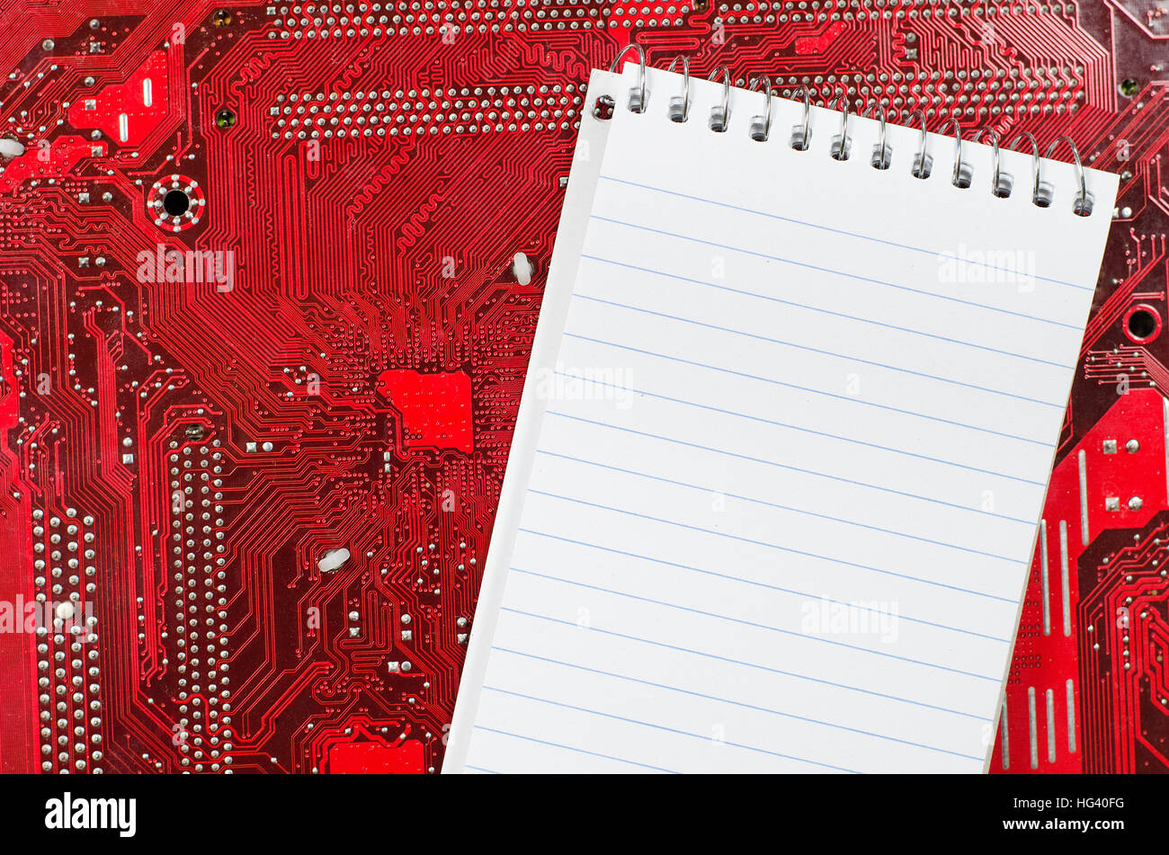 Red old dirty computer circuit board Stock Photo - Alamy