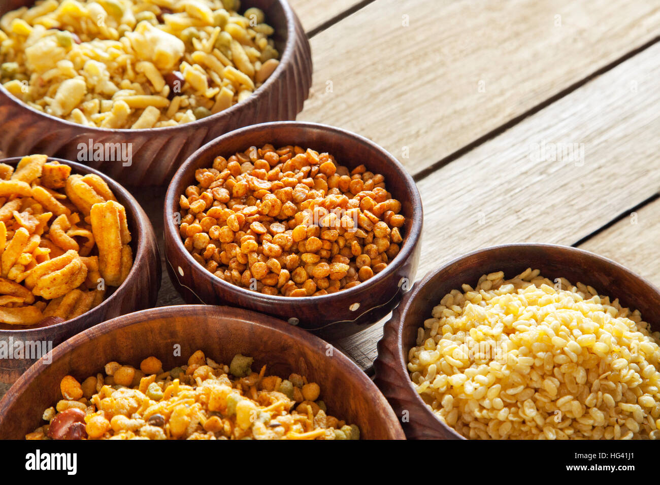Close-up of fried snacks in bowls Stock Photo - Alamy