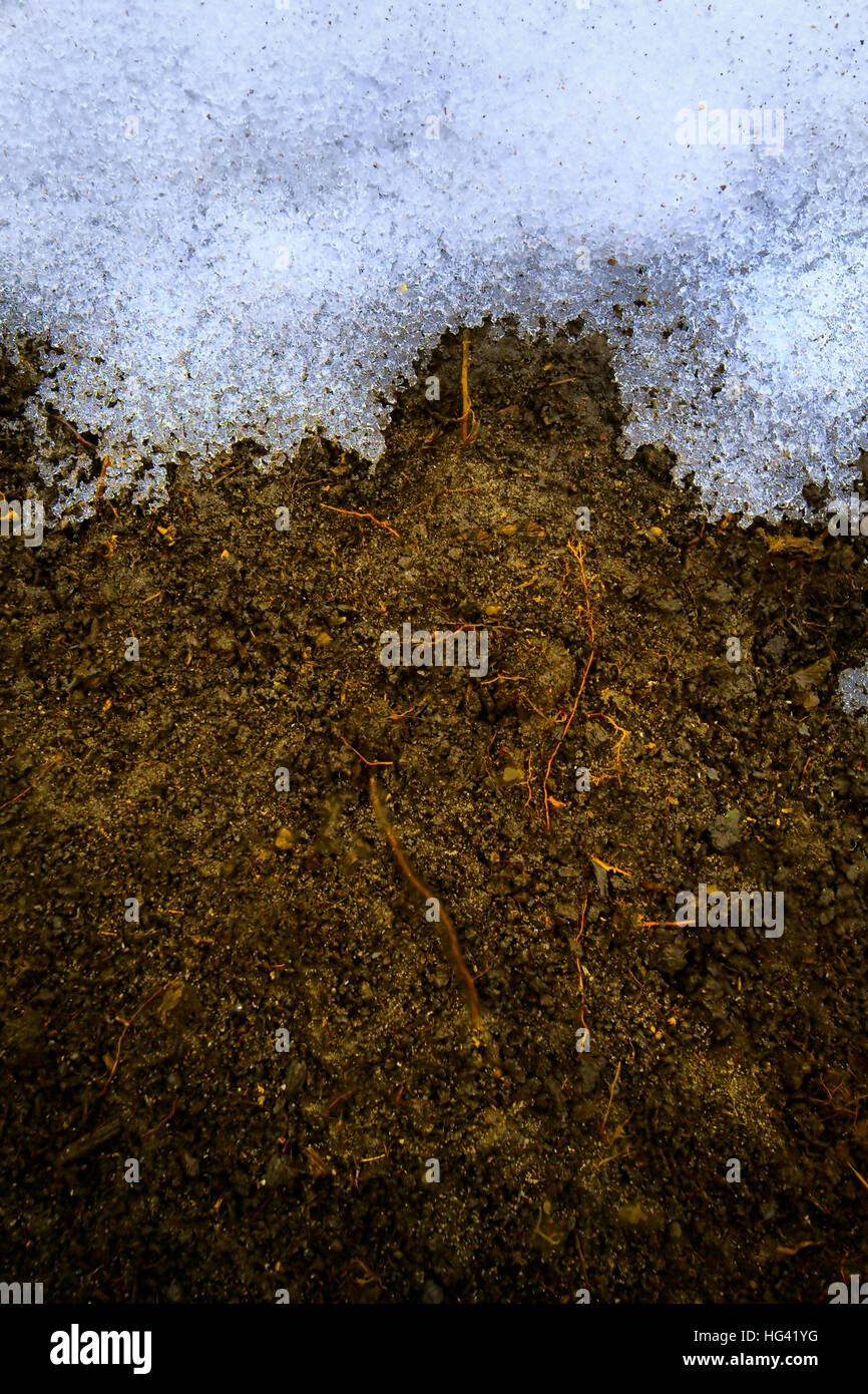 art Spring Ground covered with thawing snow. Spring weather background ...