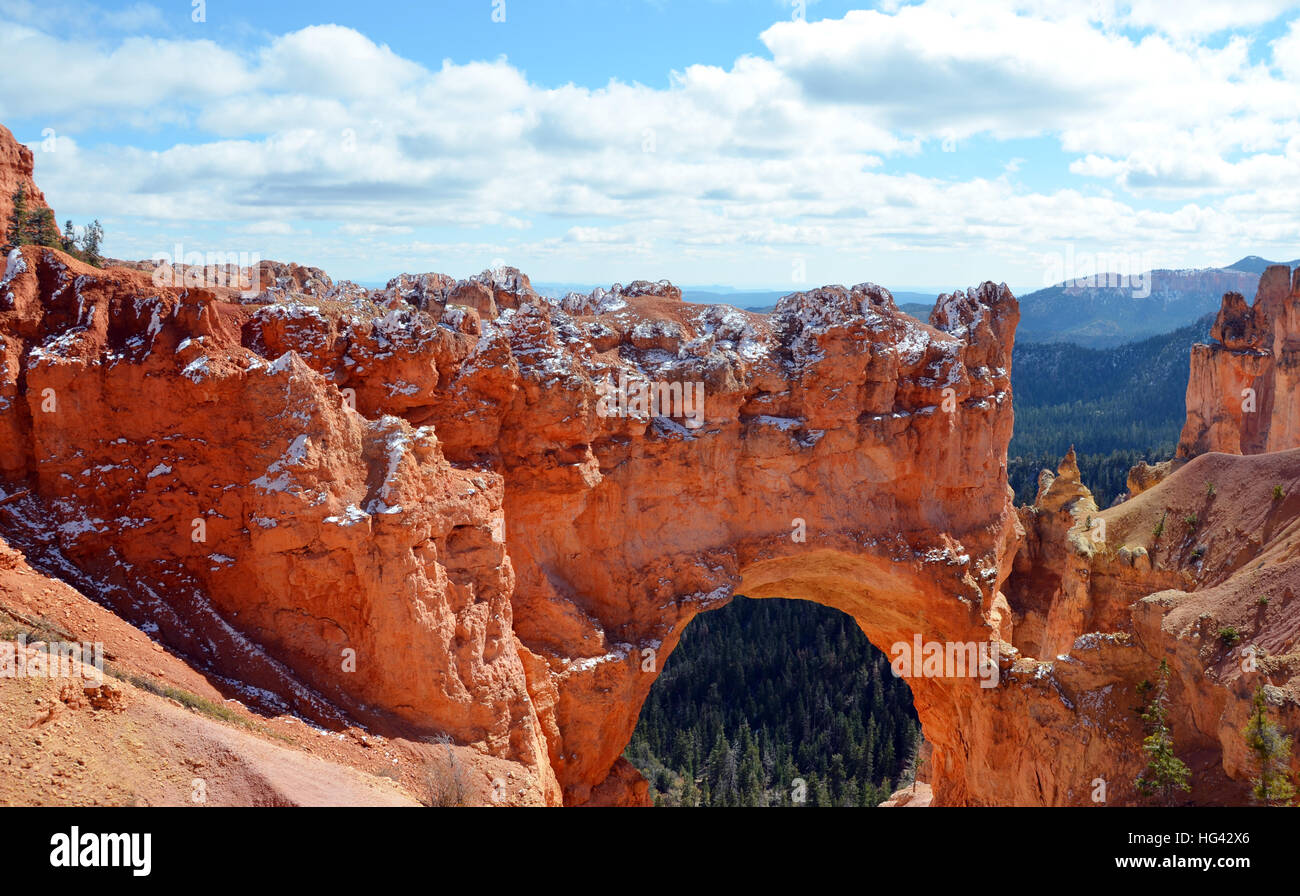 Natural Bridge monument in Bryce Canyon with forest valley in ...