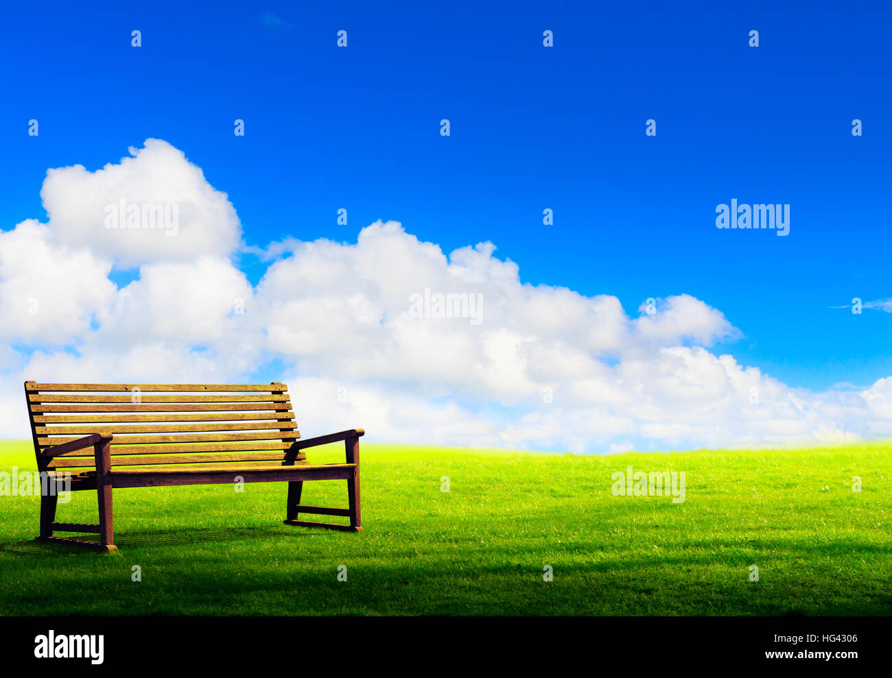 art empty bench in a Park on the lawn Stock Photo - Alamy